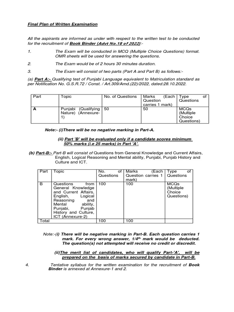 Final Syllabus Book Binder (Advt No. 18 of 2022) | PDF