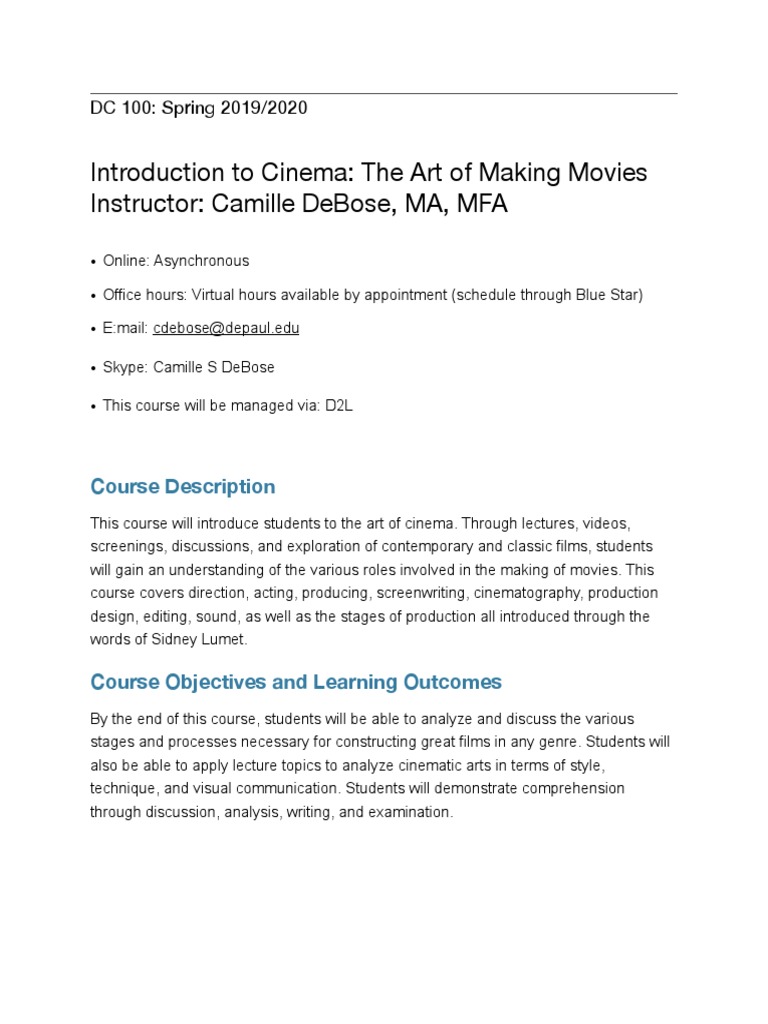Introduction To Cinema Syllabus Spring2019-20 | PDF | Course Evaluation ...