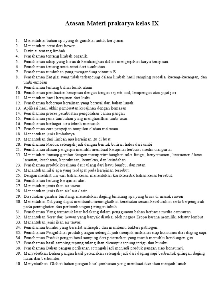 10. Batasan Materi prakarya kelas IX | PDF