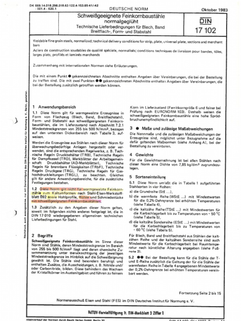 DIN 17102 - 1983 - Schweißgeeignete Feinkornbaustähle - Technische ...