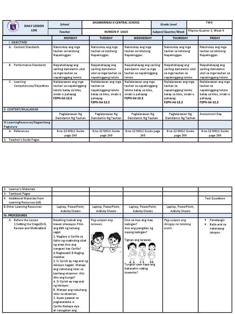 DLL Filipino Q3W4 | PDF