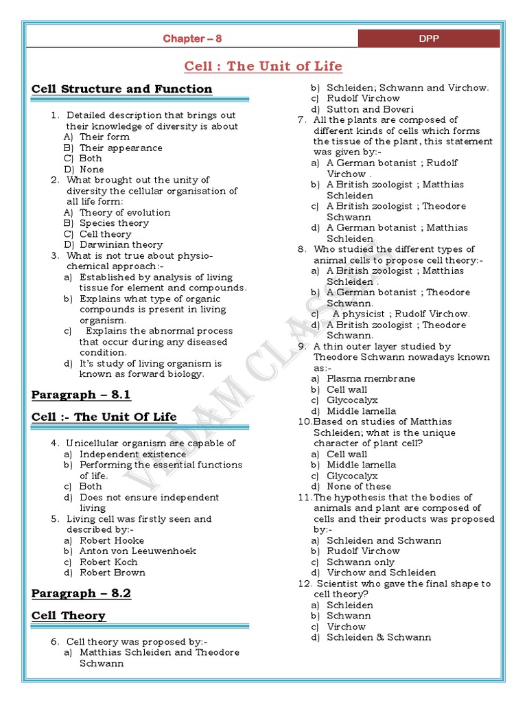 DPP XI Chapter - 8 Cell The Unit of Life 17 | PDF | Cell (Biology) | Chloroplast