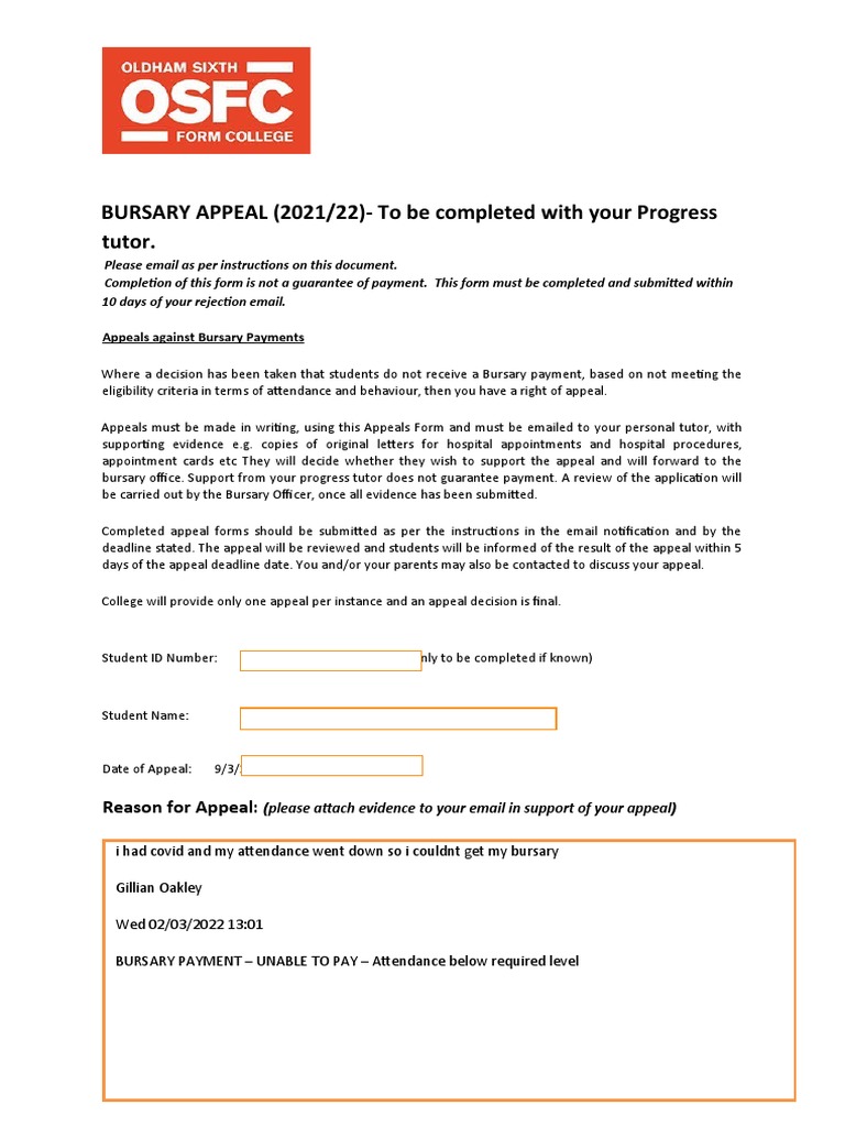 Bursary Appeal Process 2021/22 Guide | PDF | Career & Growth