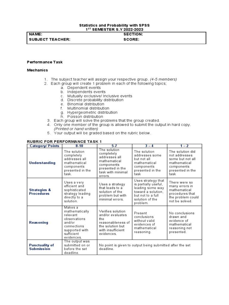 Performance Task | PDF | Mathematics | Probability Distribution