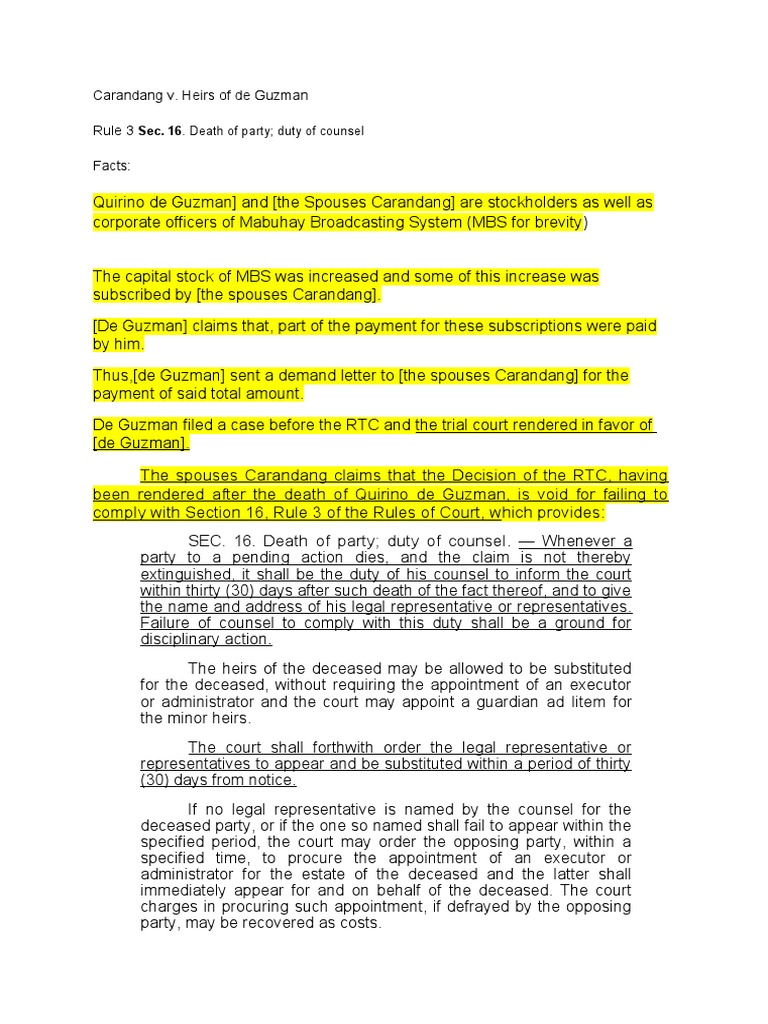 Carandang v. Heirs of de Guzman | PDF | Jurisdiction | Waiver