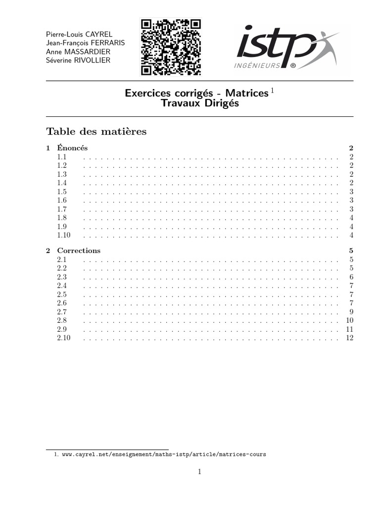 Exercices Matrices TD | PDF
