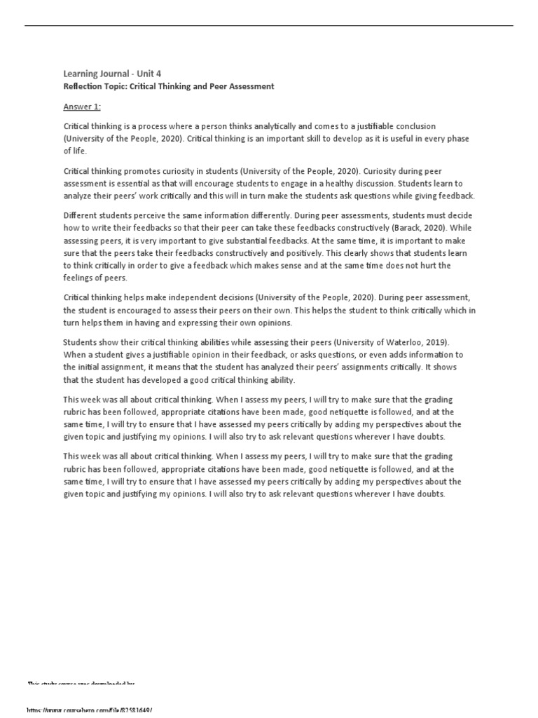 UNIV1001 Learning Journal Unit 4 | PDF | Critical Thinking | Thought