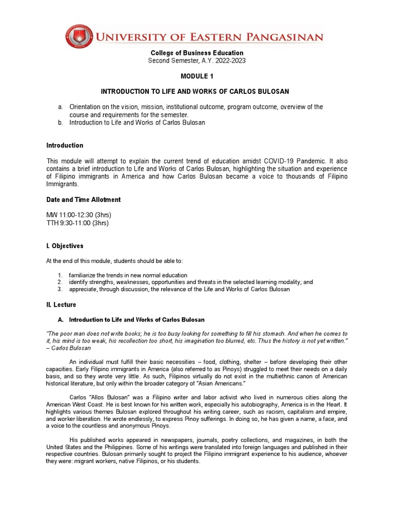 Business Students' Guide to Bulosan | PDF | Philippines | Cognitive Science