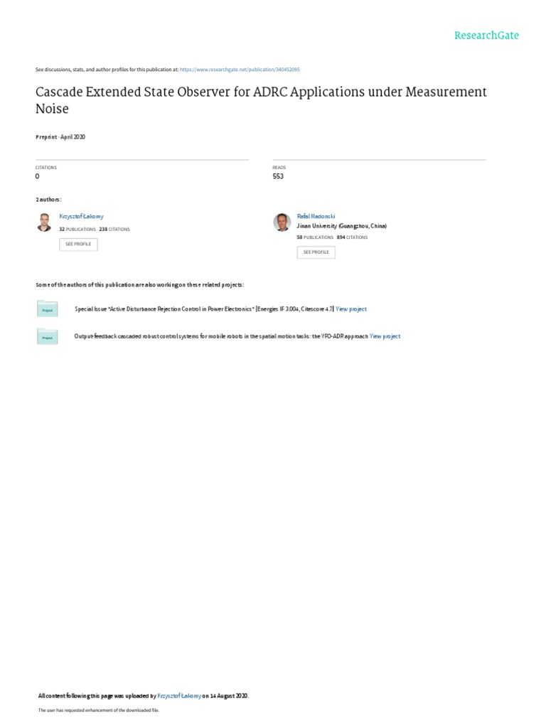 Cascade Extended State Observer For ADRC Applications Under Measurement ...