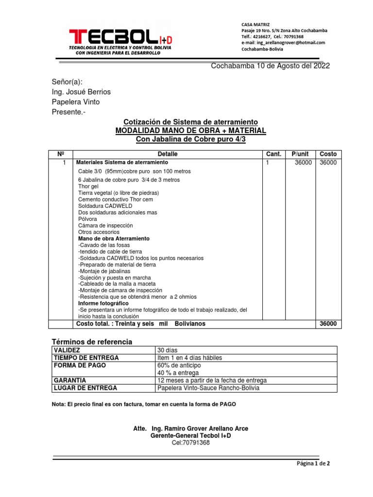 Coti-Aterramiento-Sause Rancho2022 | PDF | Materiales