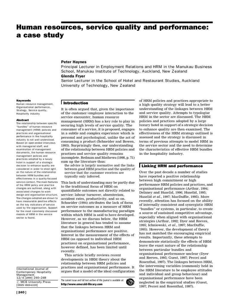 Human Resource, Service Quality and Performance | PDF | Human Resource Management | Human Resources