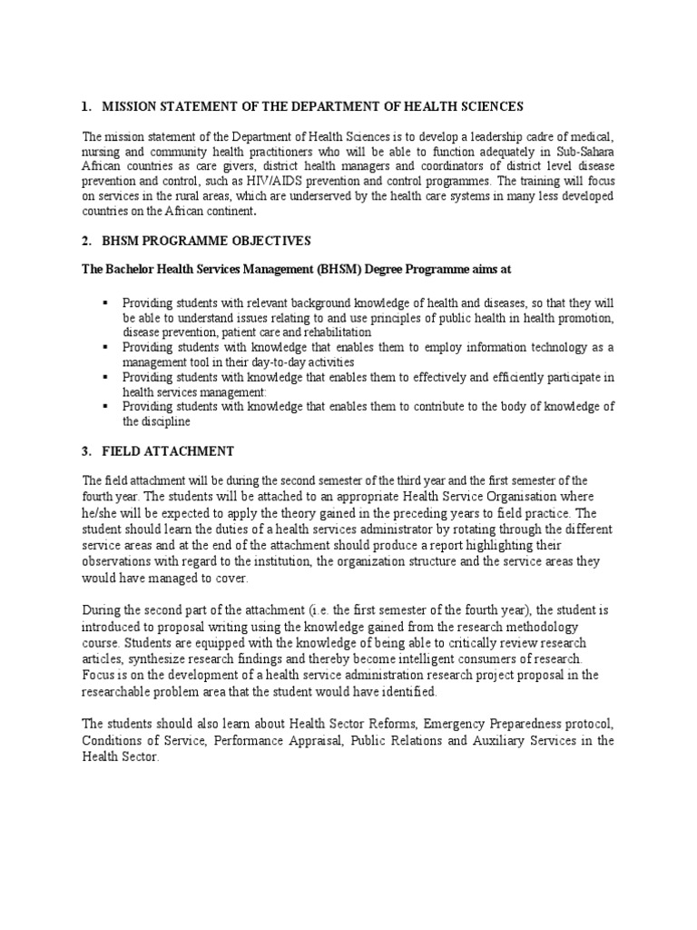 BHSM Programme Attachment Objectives | PDF | Health Care | Performance ...