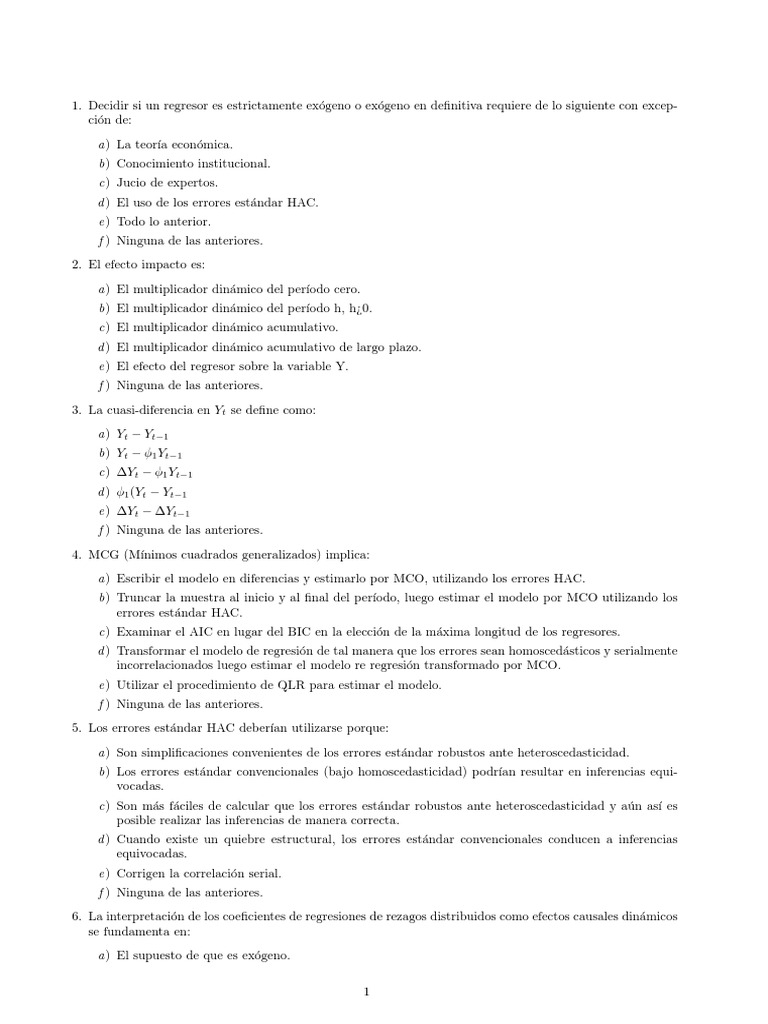 Examen 2 Econometria 2 2018 PDF | PDF | Mínimos cuadrados ordinarios | Experimentar