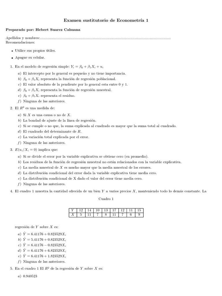 Sustitutorio Econometria 1 | Descargar gratis PDF | Mínimos cuadrados ordinarios | Multicolinealidad