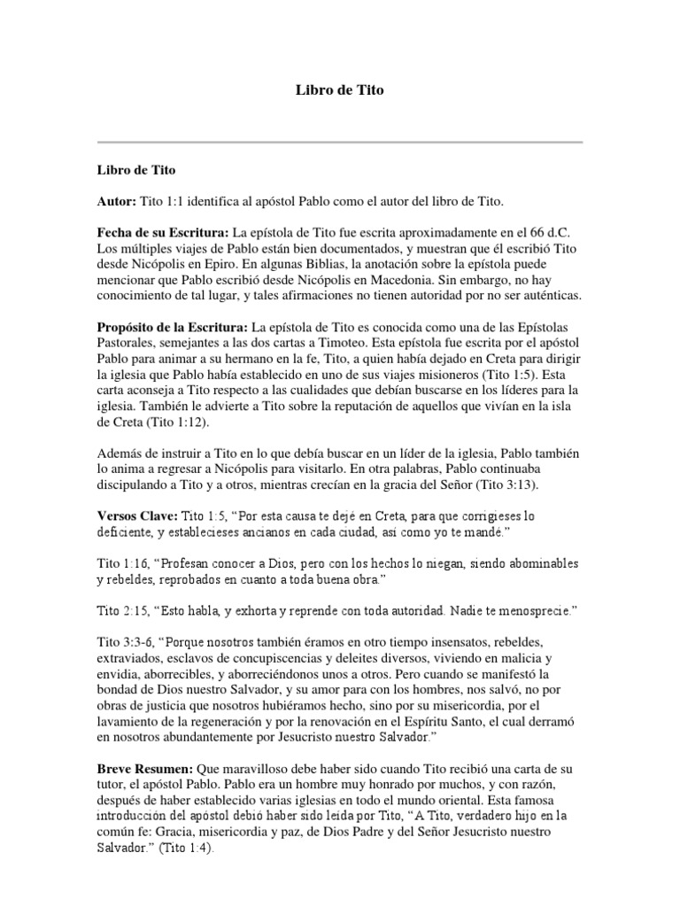 Análisis del Libro de Tito en la Biblia | PDF | Pablo el apóstol ...