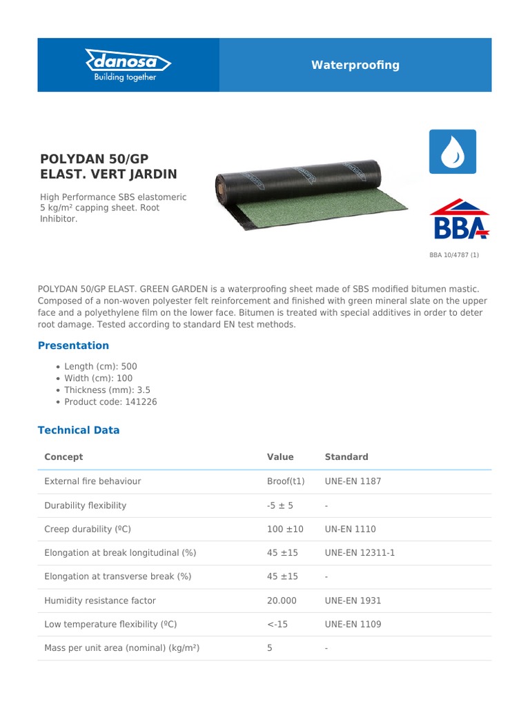 Danosa - POLYDAN 50 - GP ELAST. VERT JARDIN | PDF | Roof | Concrete