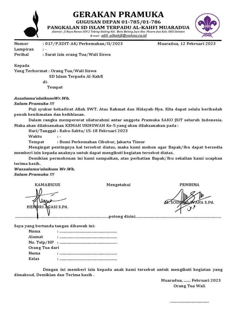 Surat Ijin Wali Pramuka | PDF