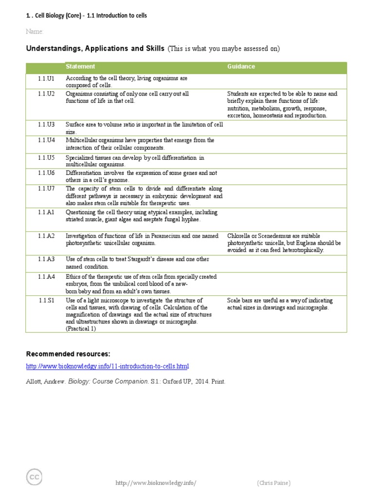 1.1 Introduction To Cells Skeleton Notes | PDF | Cell Potency | Stem Cell
