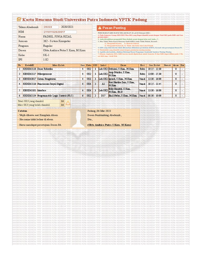 Print Kartu Rencana Studi (KRS) Mahasiswa | PDF Print Kartu Rencana Studi (KRS) Mahasiswa | PDF