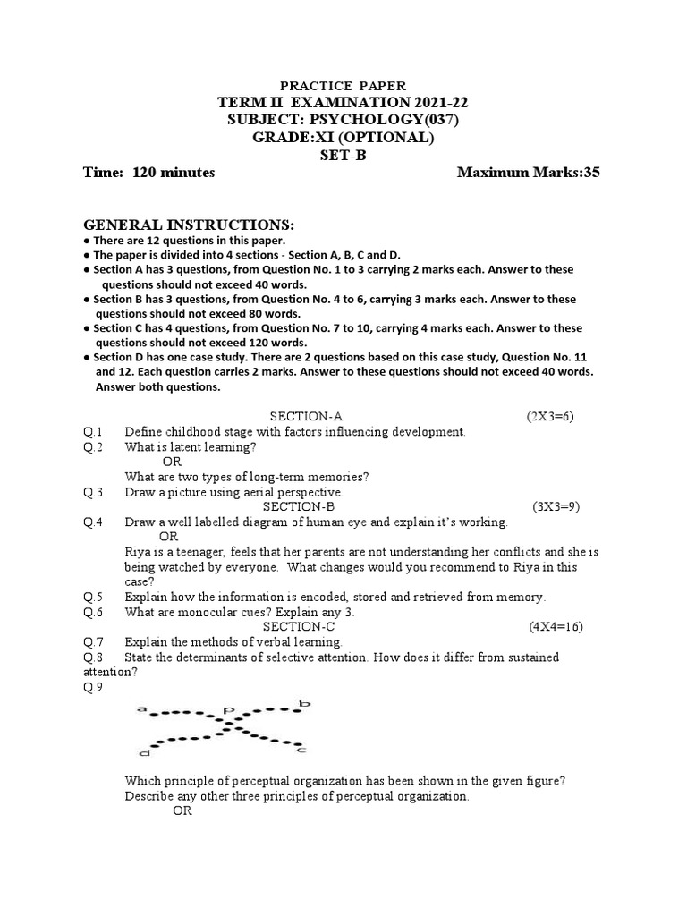 (SQP2) Sample Question Paper 2 | PDF | Memory | Cognitive Psychology