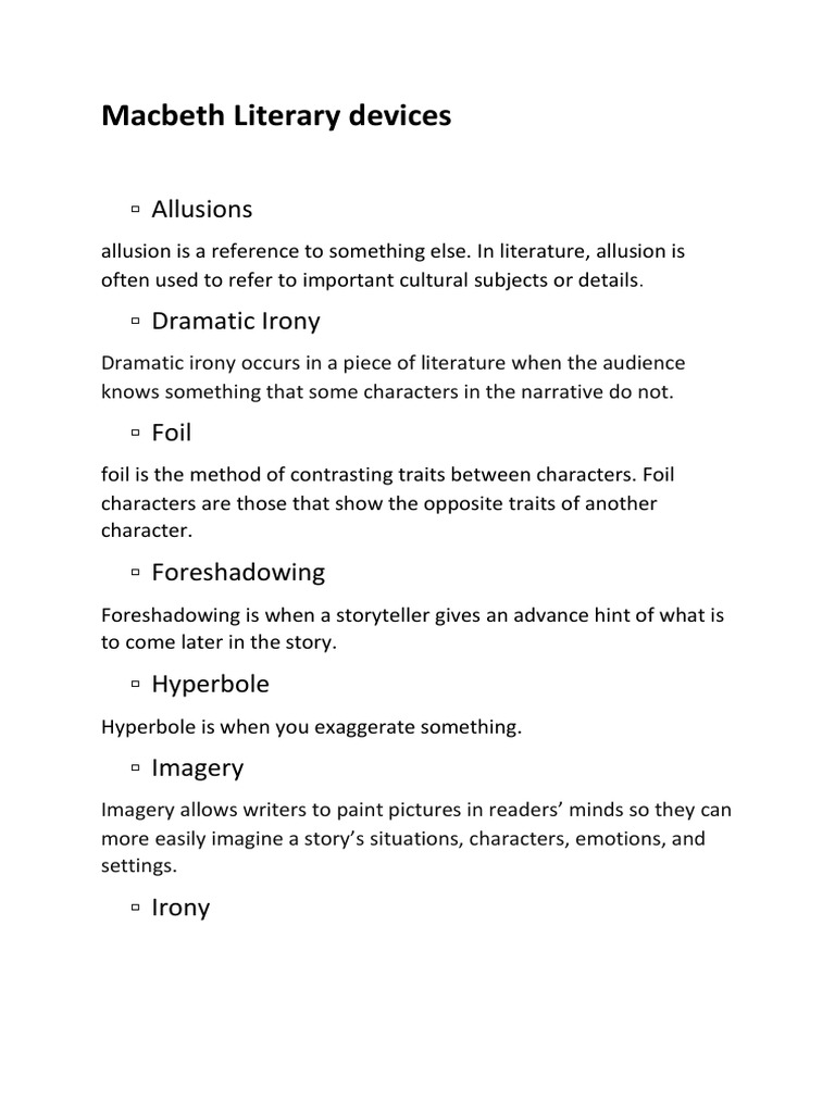 Macbeth Literary Devices Guide | PDF