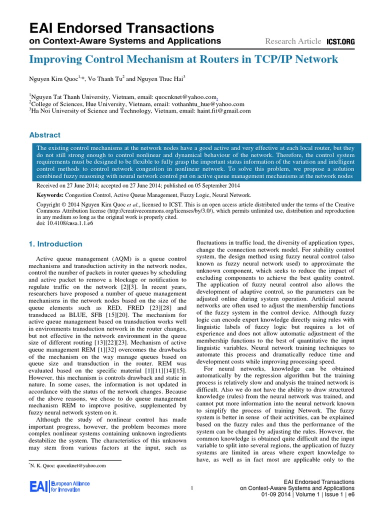 Improving Control Mechanism at Routers in TCP/IP Network - Nguyen Kim Quoc & Vo Thanh Tu ...