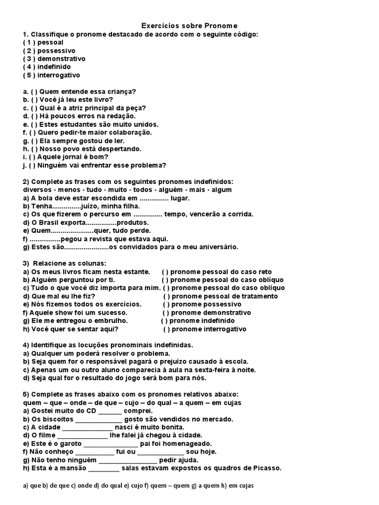 Exercícios Sobre Pronome 7 1 | PDF | Pronome