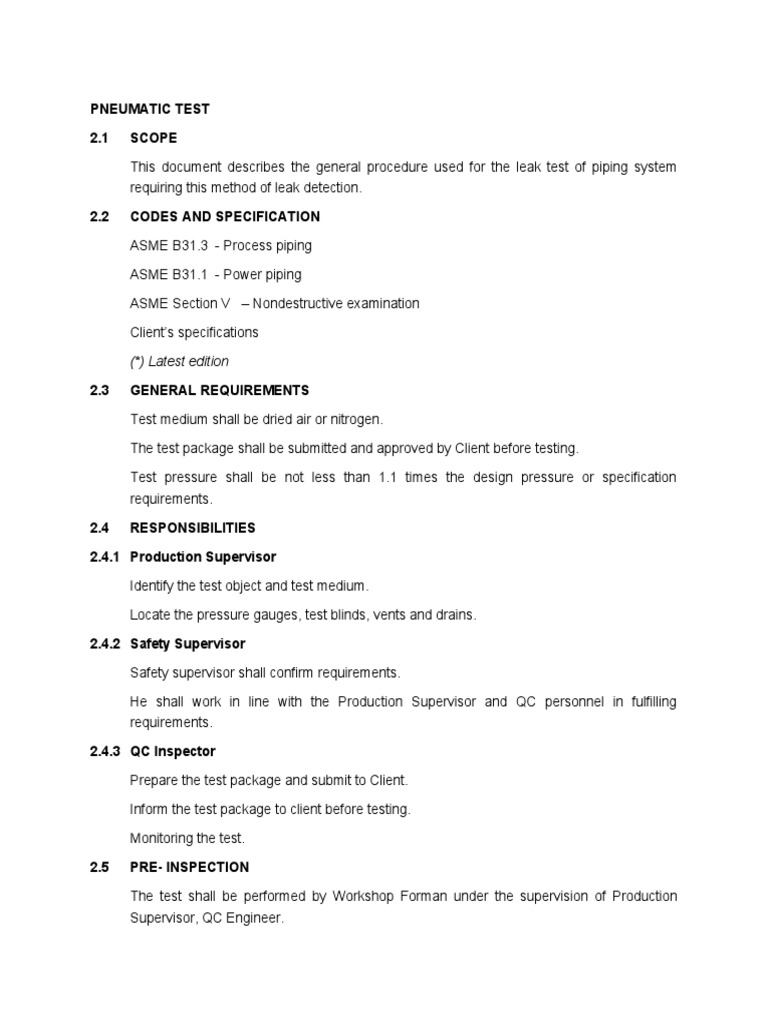 Pneumatic Test | PDF | Calibration | Safety