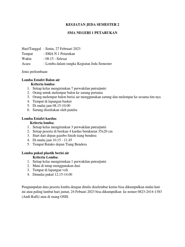 Lomba Jeda Semester SMA N 1 Petarukan | PDF