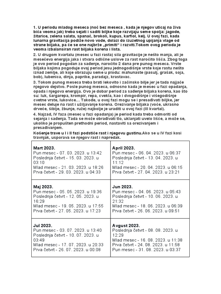 Sadnja I Meseceve Mene | PDF