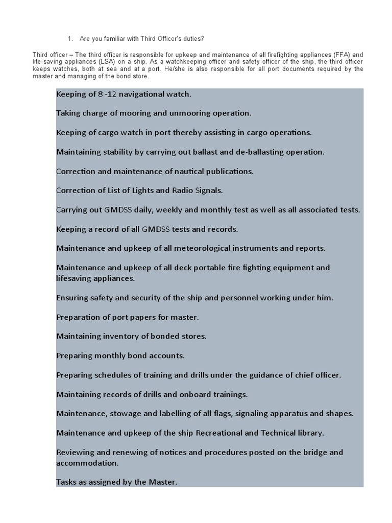 Third Officer Duties & Vetting Guide | PDF | Shipping