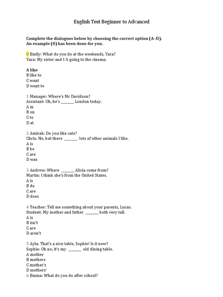 English Test Beginner To Advanced | PDF