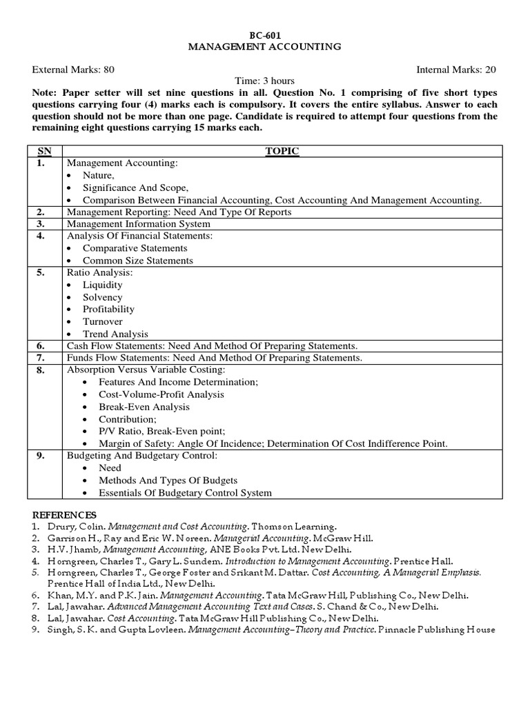 Syllabus - Management Accounting | PDF | Management Accounting | Cost ...