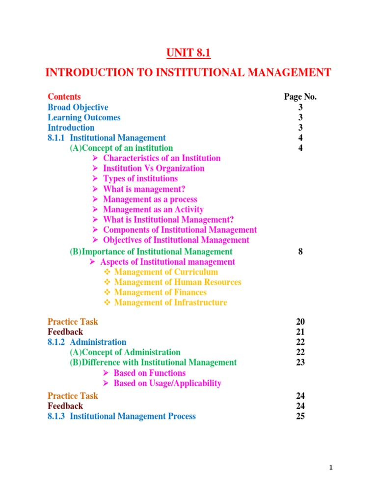 UNIT 8.1 Introduction To Institutional Management | PDF | Educational ...
