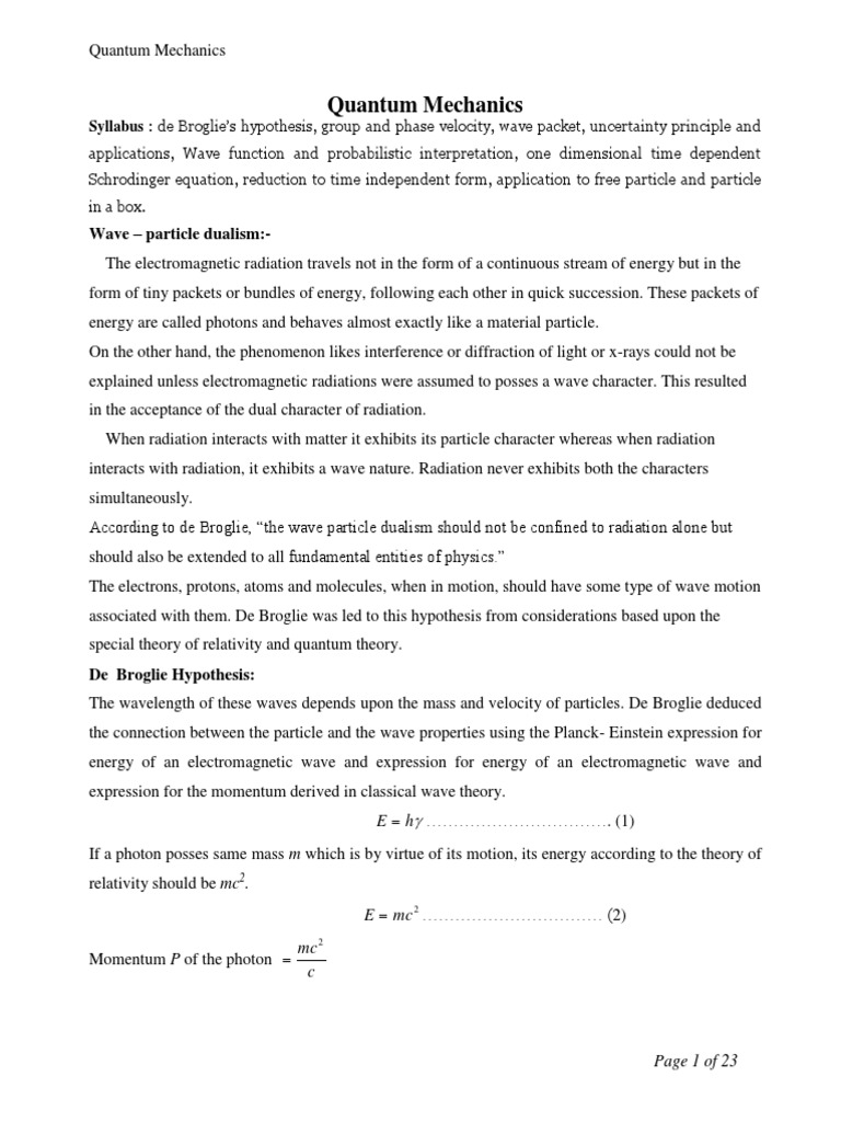 Quantum Mechanics Notes | PDF | Waves | Electromagnetic Radiation Quantum Mechanics Notes | PDF | Waves | Electromagnetic Radiation