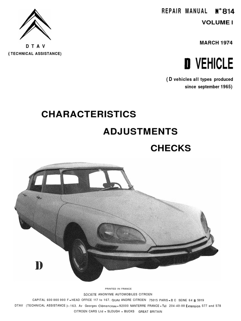 Citroen D Vehicle Repair Manual Volume I | PDF | Automatic Transmission ...
