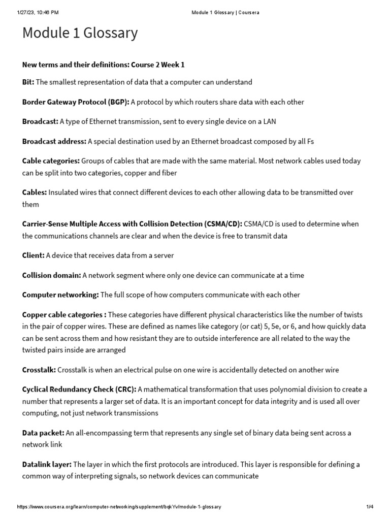 Module 1 Glossary - Coursera | PDF | Computer Network | Ethernet