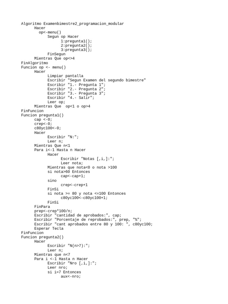 Examen 2do Bimestre Programacion Modular | PDF