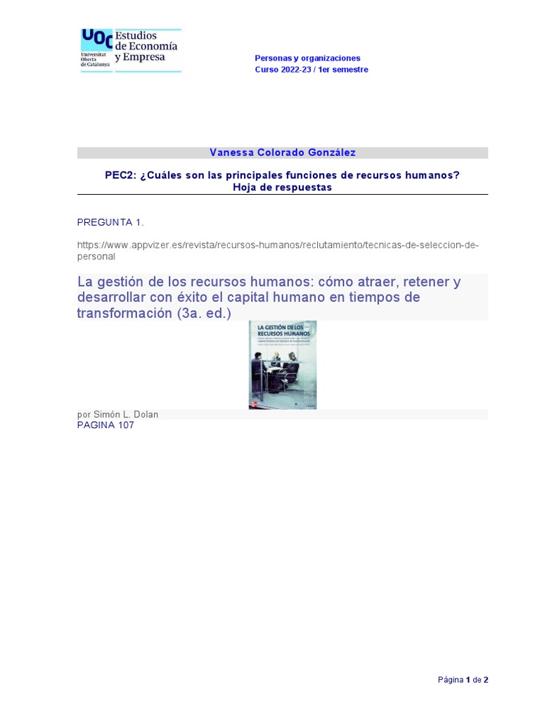 Personas - y - Organizaciones - Hoja - Respuestas PEC 2 | PDF