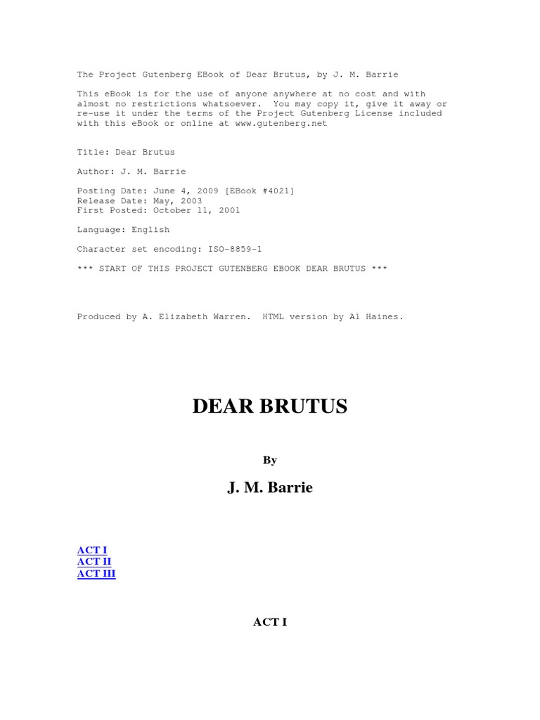 Dear Brutus J M Barrie PDF | PDF | Project Gutenberg