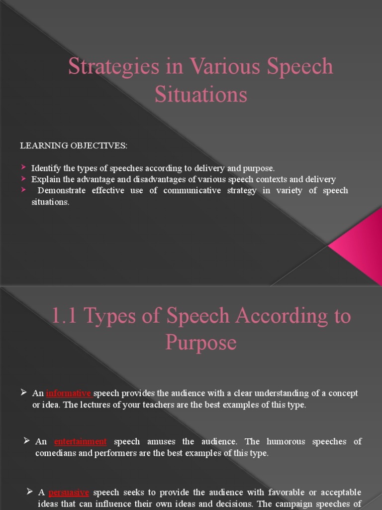 Strategies in Various Speech Situations | PDF | Public Speaking | Cognition