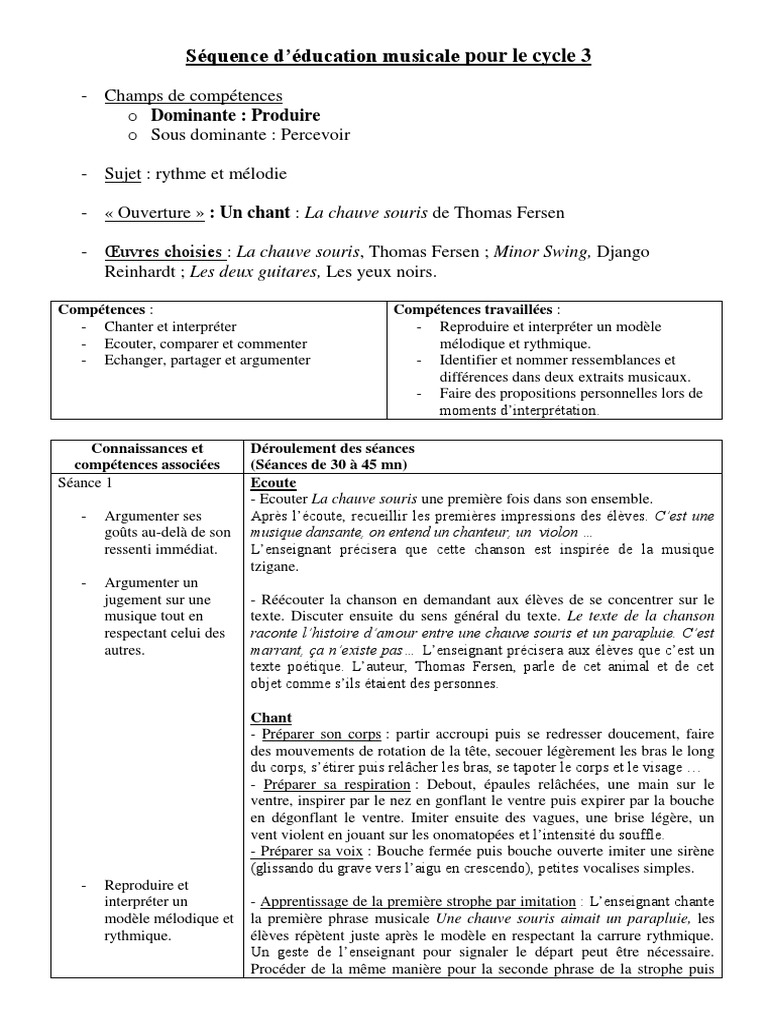 Séquence Éducation Musicale Cycle 3 | PDF | Rythme | Tempo