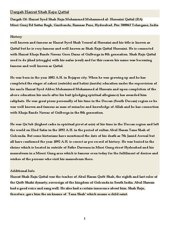 The History and Traditions of the Astana-e-Aliya Suhrawardiya Dargah in Saheb Katta, Gooty | PDF