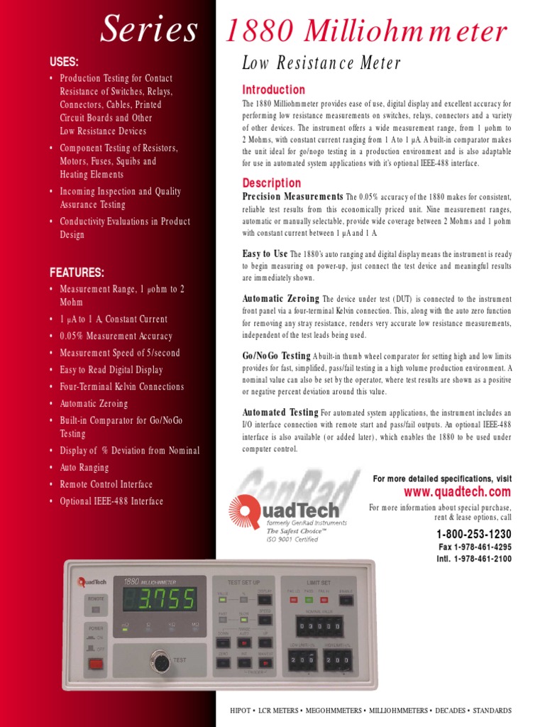 Quadtech 1880 Specifications 90CC5 PDF | PDF | Electrical Resistance And Conductance | Relay