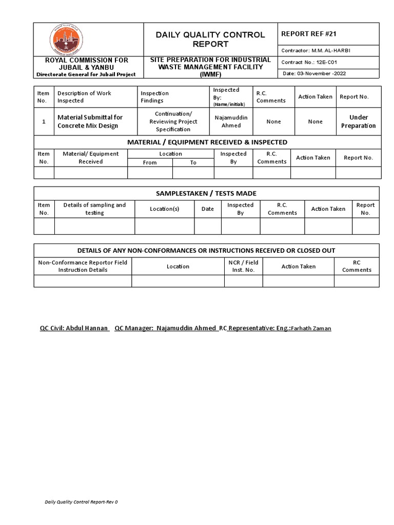 12E-C05 DAILY QUALITY CONTROL REPORT #21 - 03-November - 22 | PDF ...