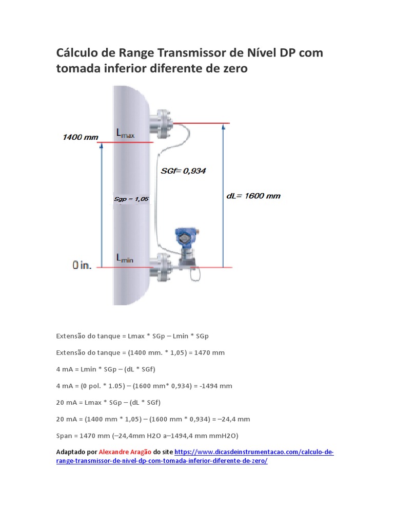 Cálculo Do Range Do Transmissor de Nível DP - 1 PDF | PDF