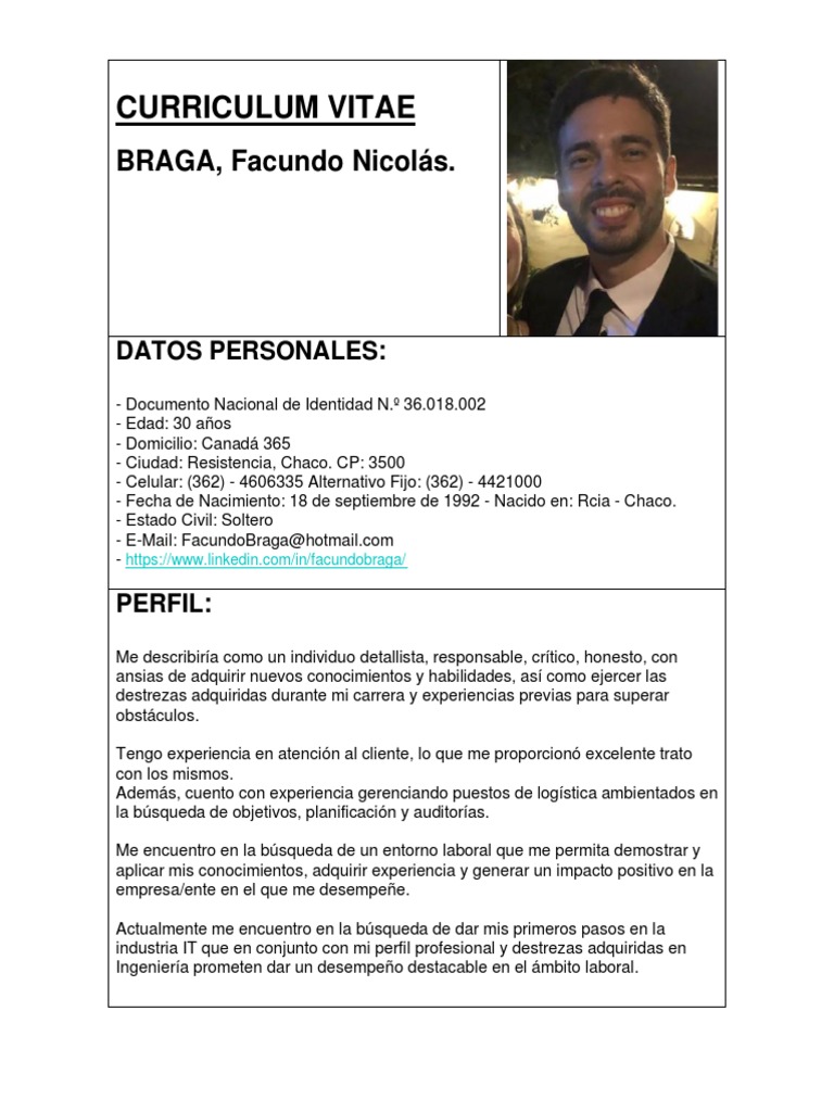 CV Ing. Braga Facundo | PDF | Desarrollo de software | Ingeniería de software
