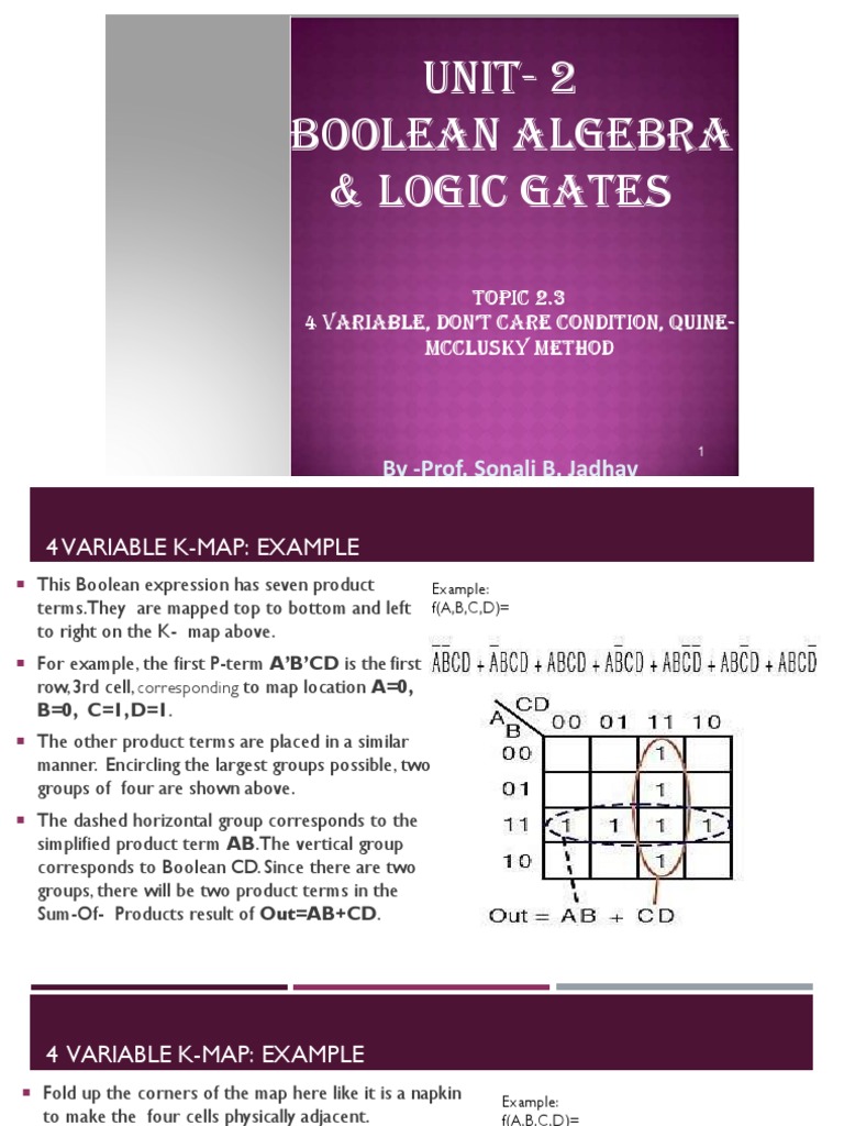 2.3 - DE Unit 2 - 4variable - KMAP, Don't Care Conditions, QuineMc-Clusky Method | Download Free ...