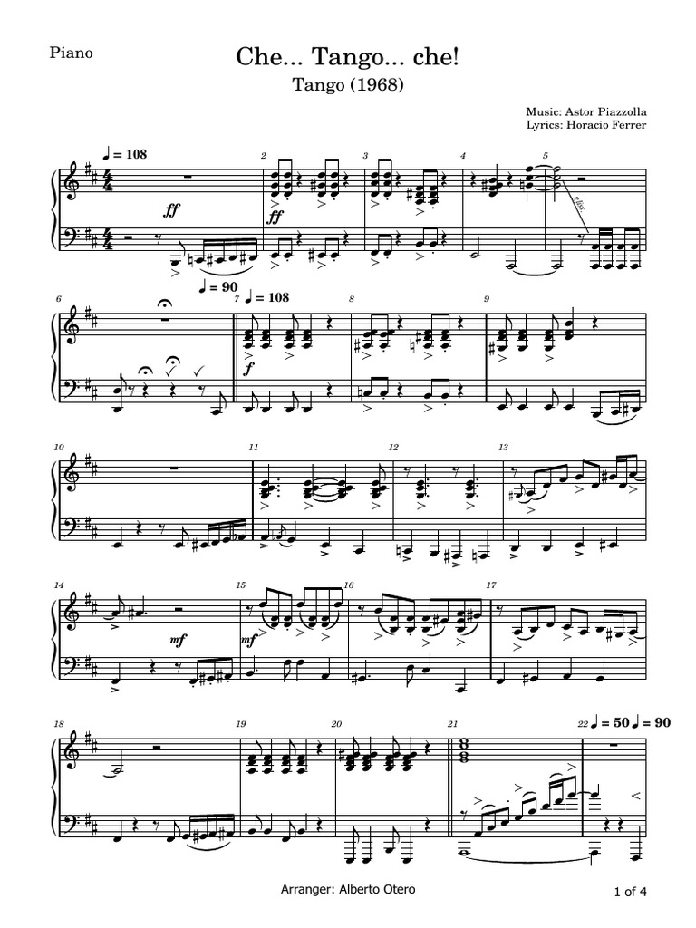 Che Tango Che - Piazzolla Sheet Music | PDF | Argentina | Argentine Music