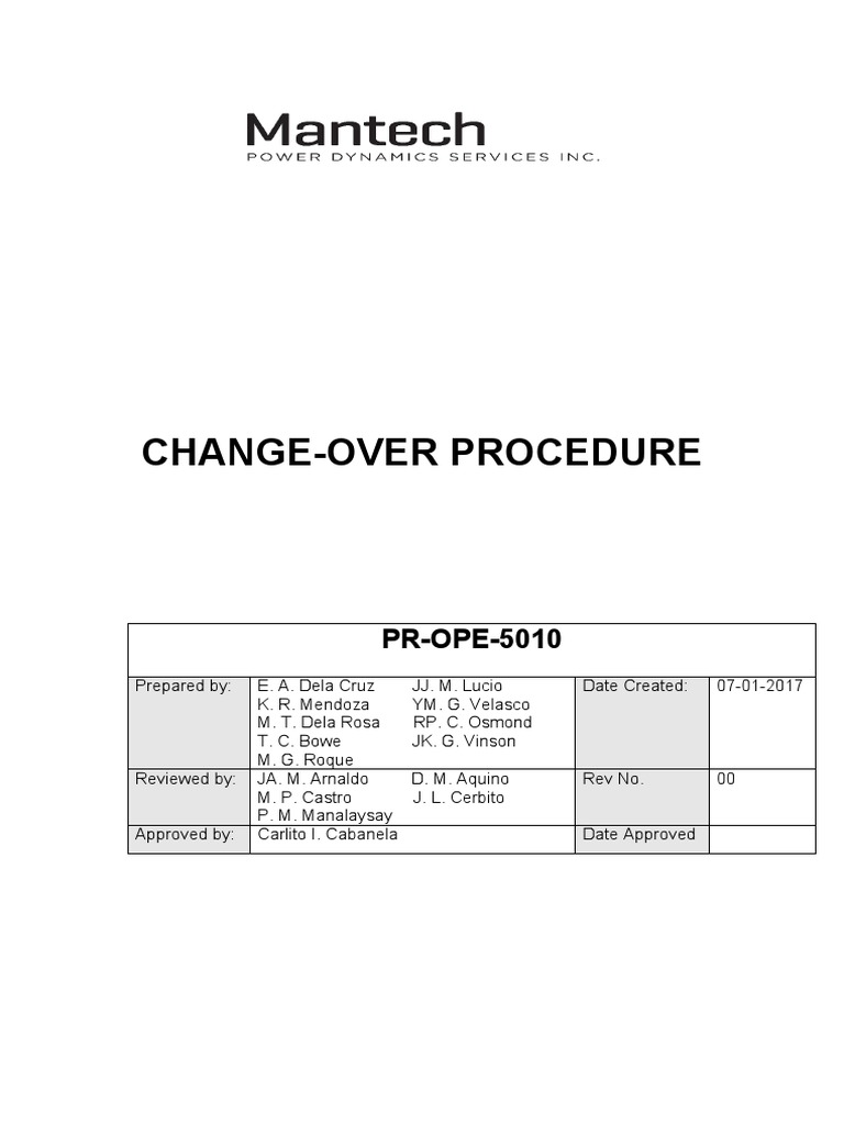 Changeover Procedure for Power Equipment | PDF | Valve | Pump